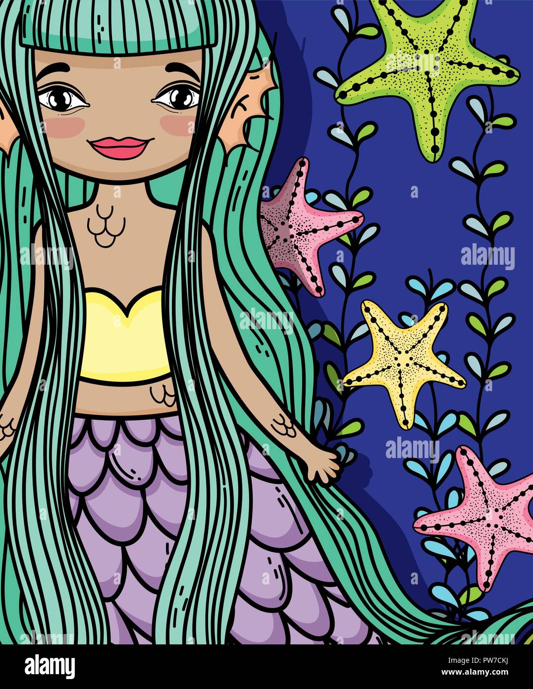 cute mermaid cartoon Stock Vector Image & Art - Alamy
