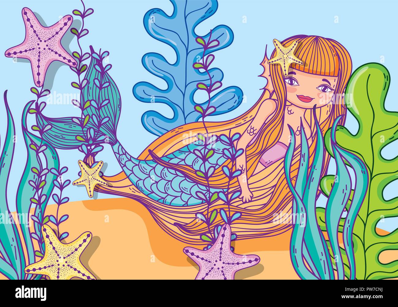 cute mermaid cartoon Stock Vector Image & Art - Alamy