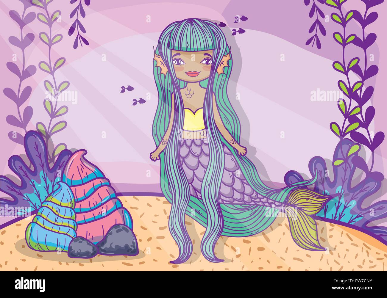 cute mermaid cartoon Stock Vector Image & Art - Alamy
