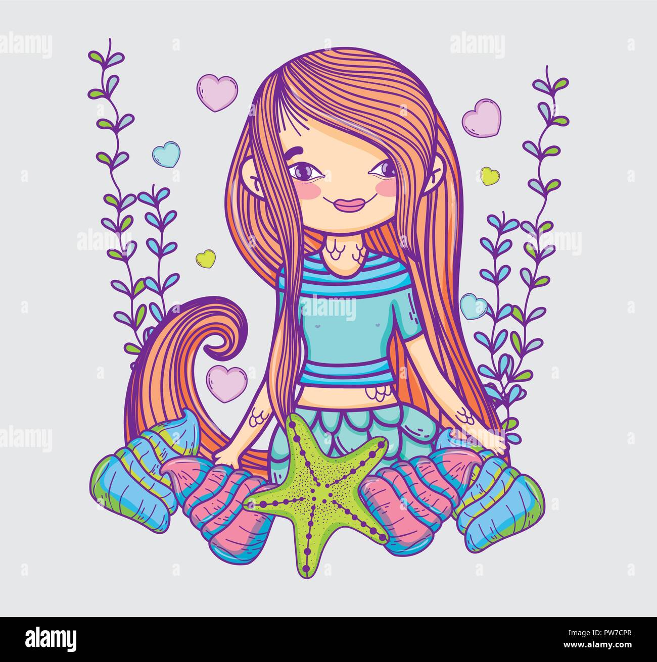 cute mermaid cartoon Stock Vector Image & Art - Alamy