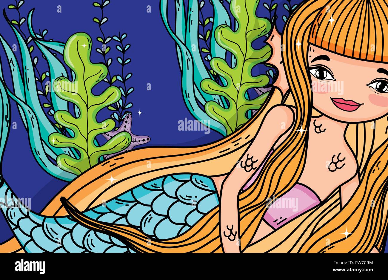 cute mermaid cartoon Stock Vector Image & Art - Alamy