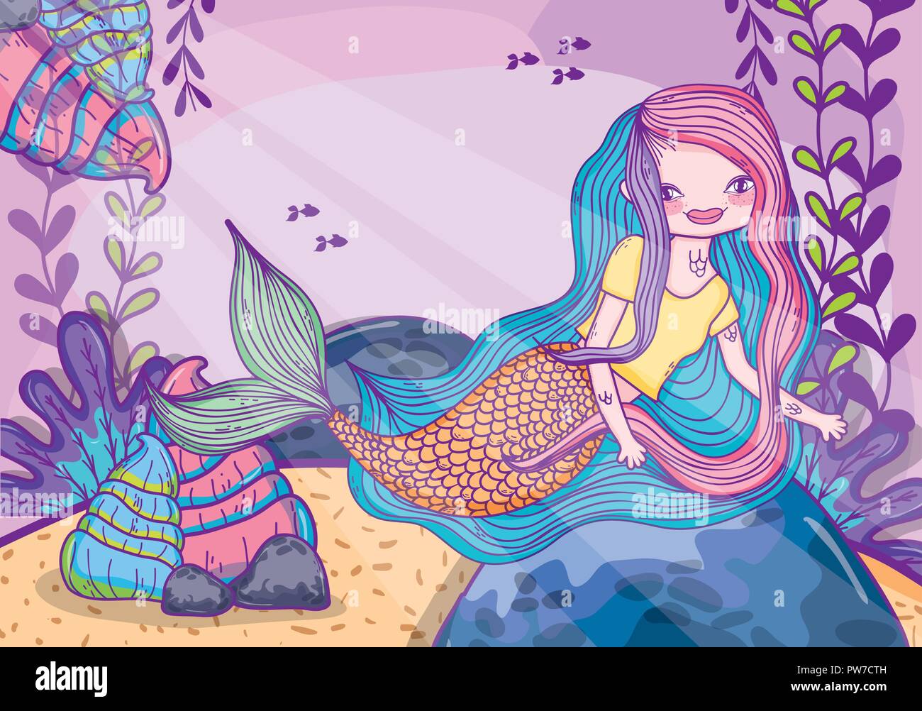 cute mermaid cartoon Stock Vector Image & Art - Alamy