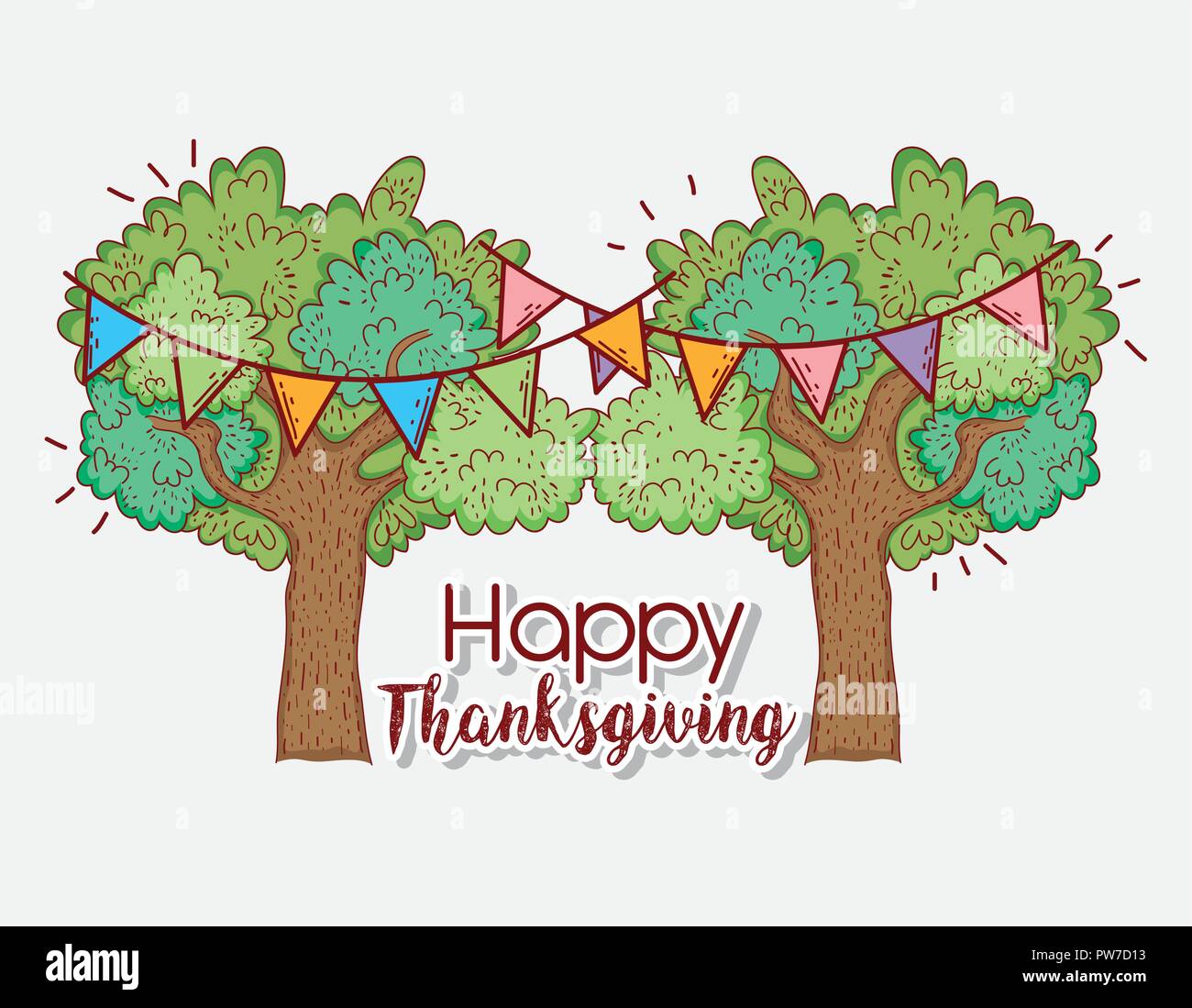 trees with branches leaves and party flags Stock Vector Image & Art - Alamy