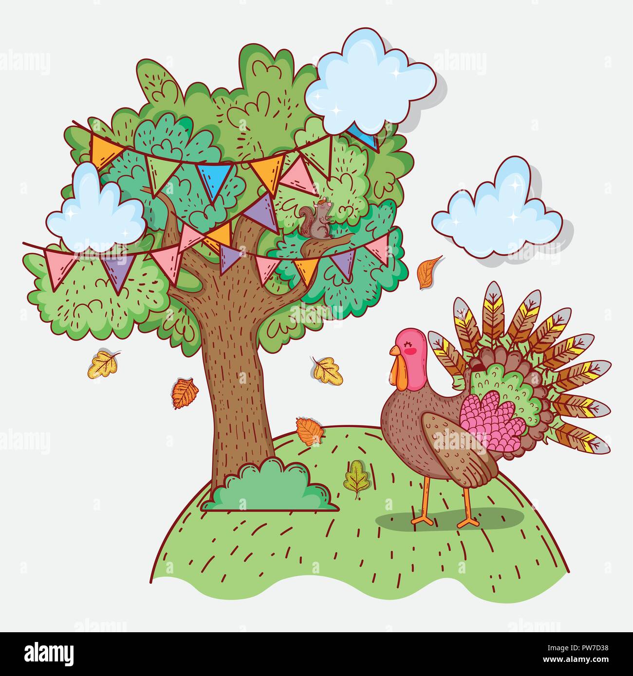 turkey animal with tree leaves and clouds Stock Vector Image & Art - Alamy