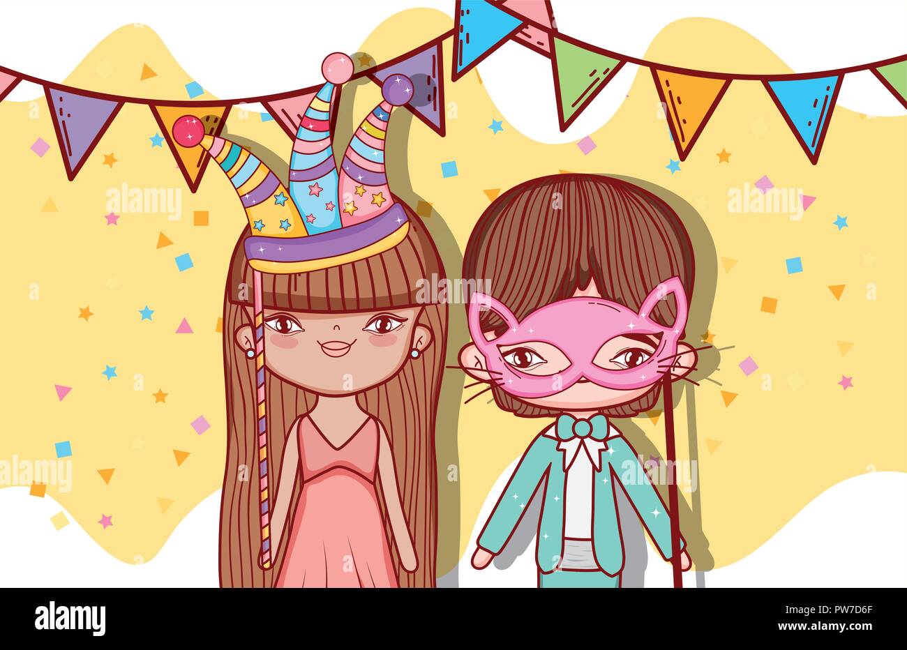 children with party flags and wearing costume Stock Vector Image & Art ...