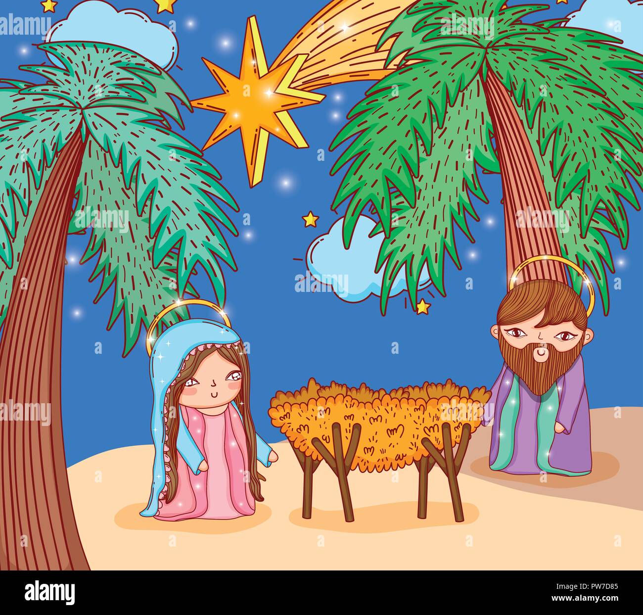 joseph and mary wih palms trees and star Stock Vector Image & Art - Alamy