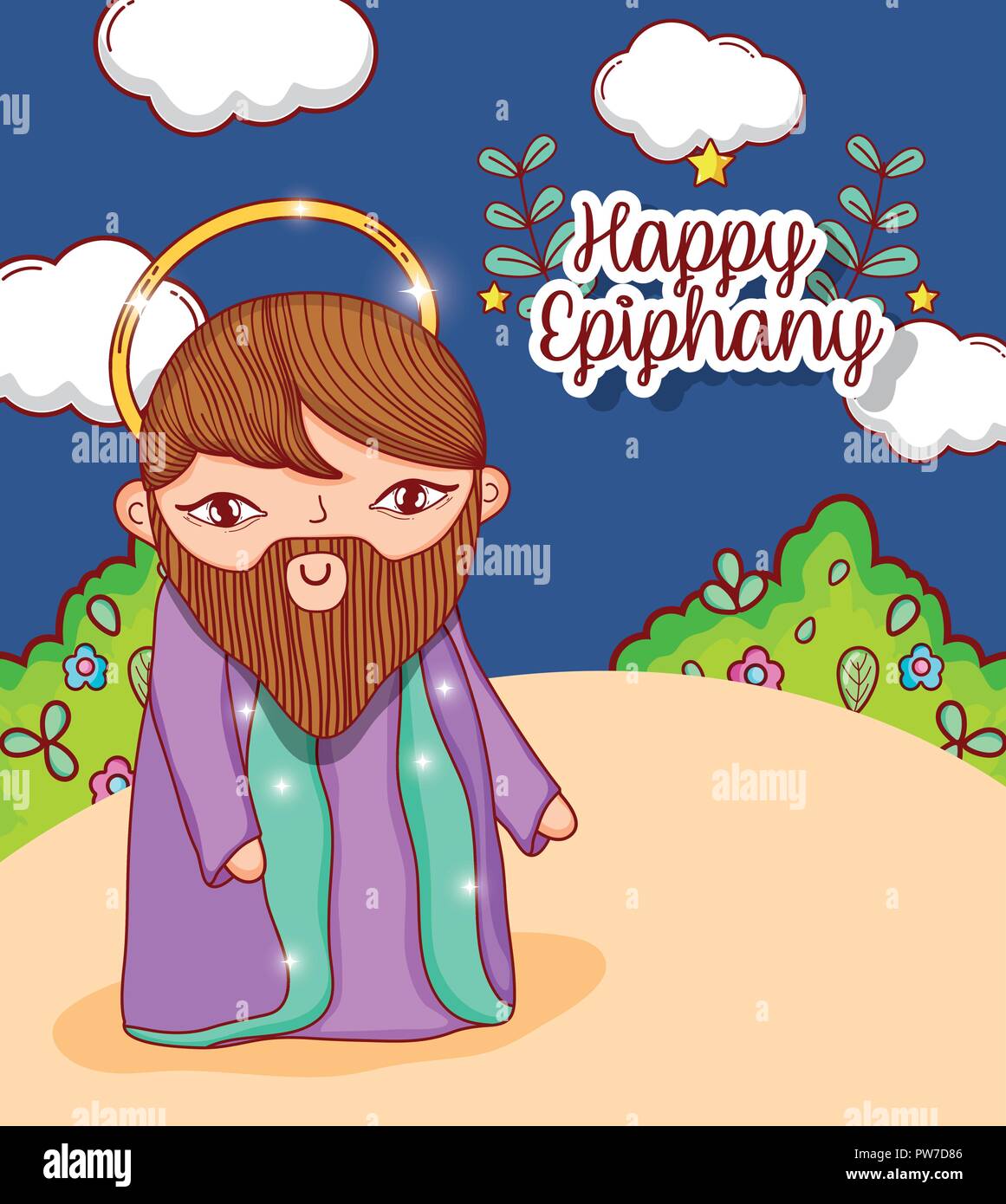 joshep with clouds and branches leaves with bushes Stock Vector Image ...