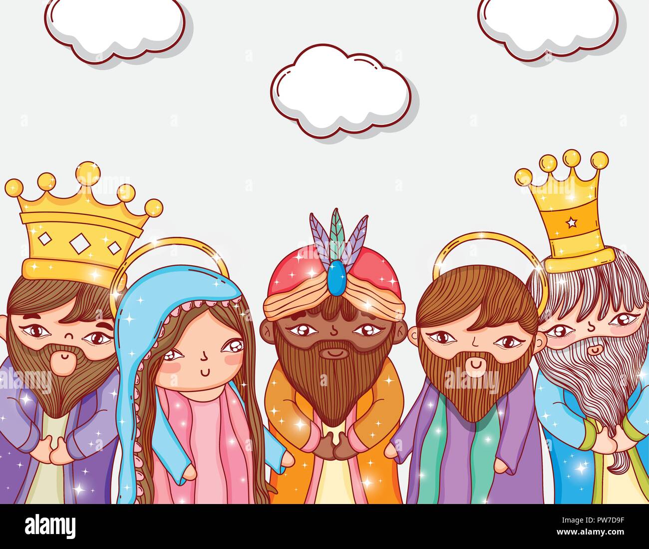 three kings with joseph and mary with clouds Stock Vector Image & Art ...