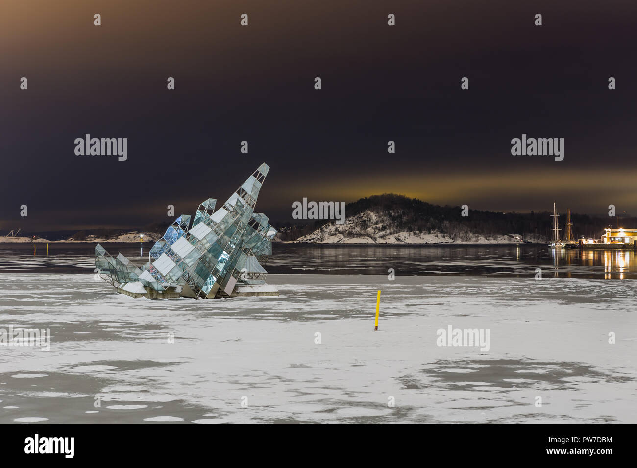 'She lies in Oslo', a sculpture in the frozen harbor ice next to the ...