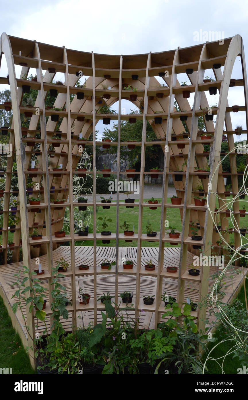 Imaginative flower pot holder,York Museum Gardens, North Yorkshire ...