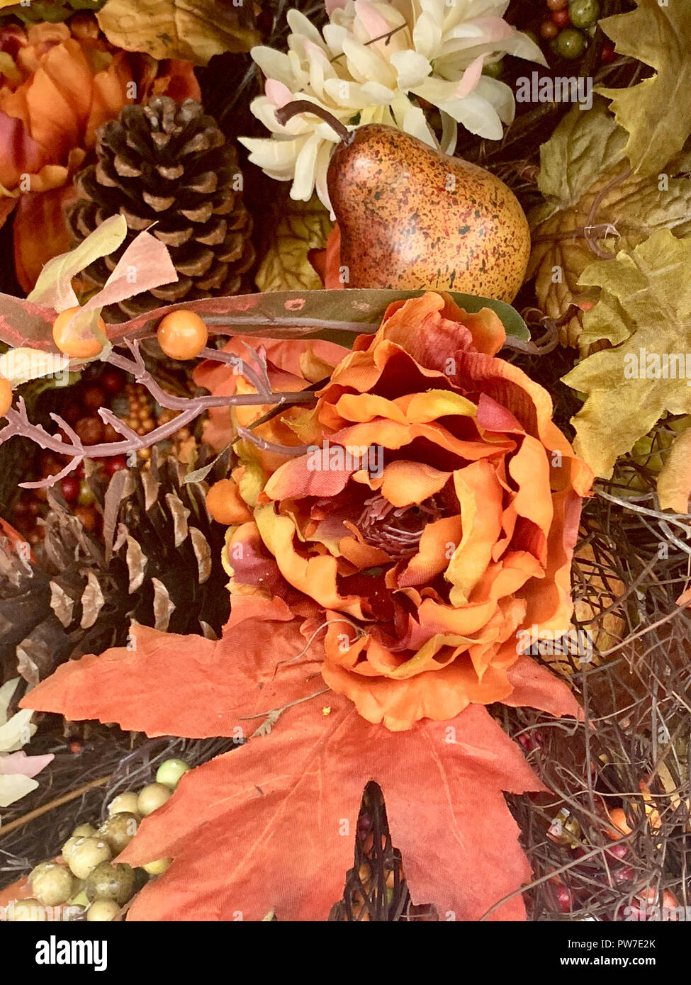 A composite of natural decorative elements depicting the autumn season ...