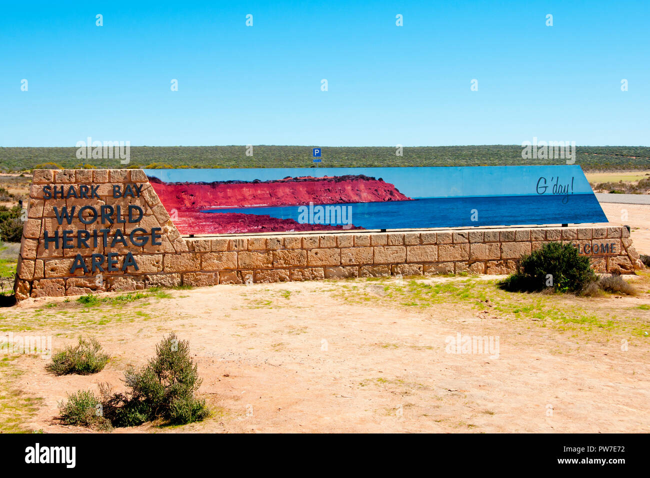 Shark Bay Welcome Sign - Western Australia Stock Photo - Alamy