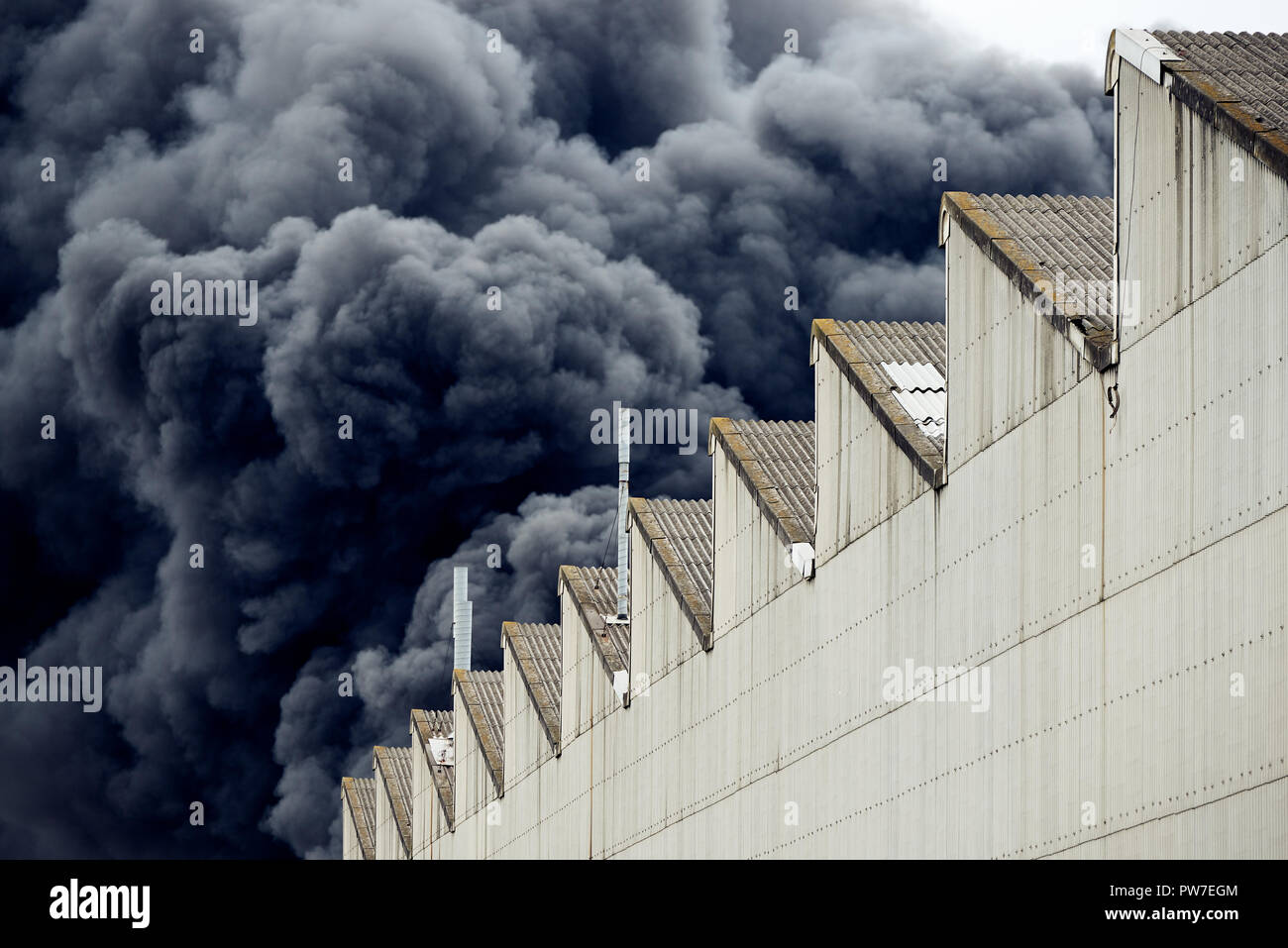 Black plumes of smoke from an accidental toxic industrial fire as seen ...