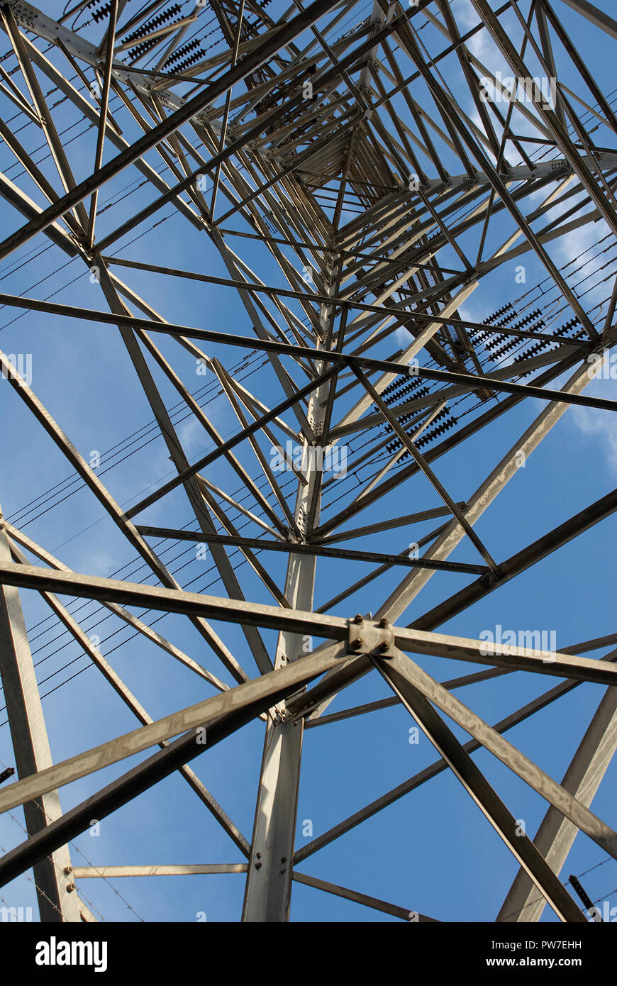 Electric metal power pylon design structure detail isolated close up ...