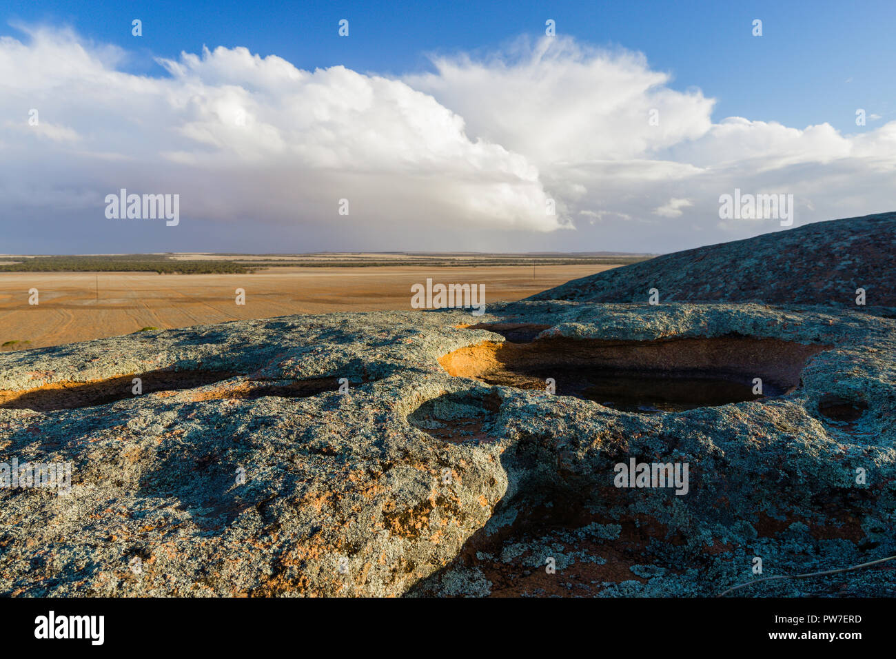 Shallow rock pools aka as gnamma holes by the aboriginals filled with ...