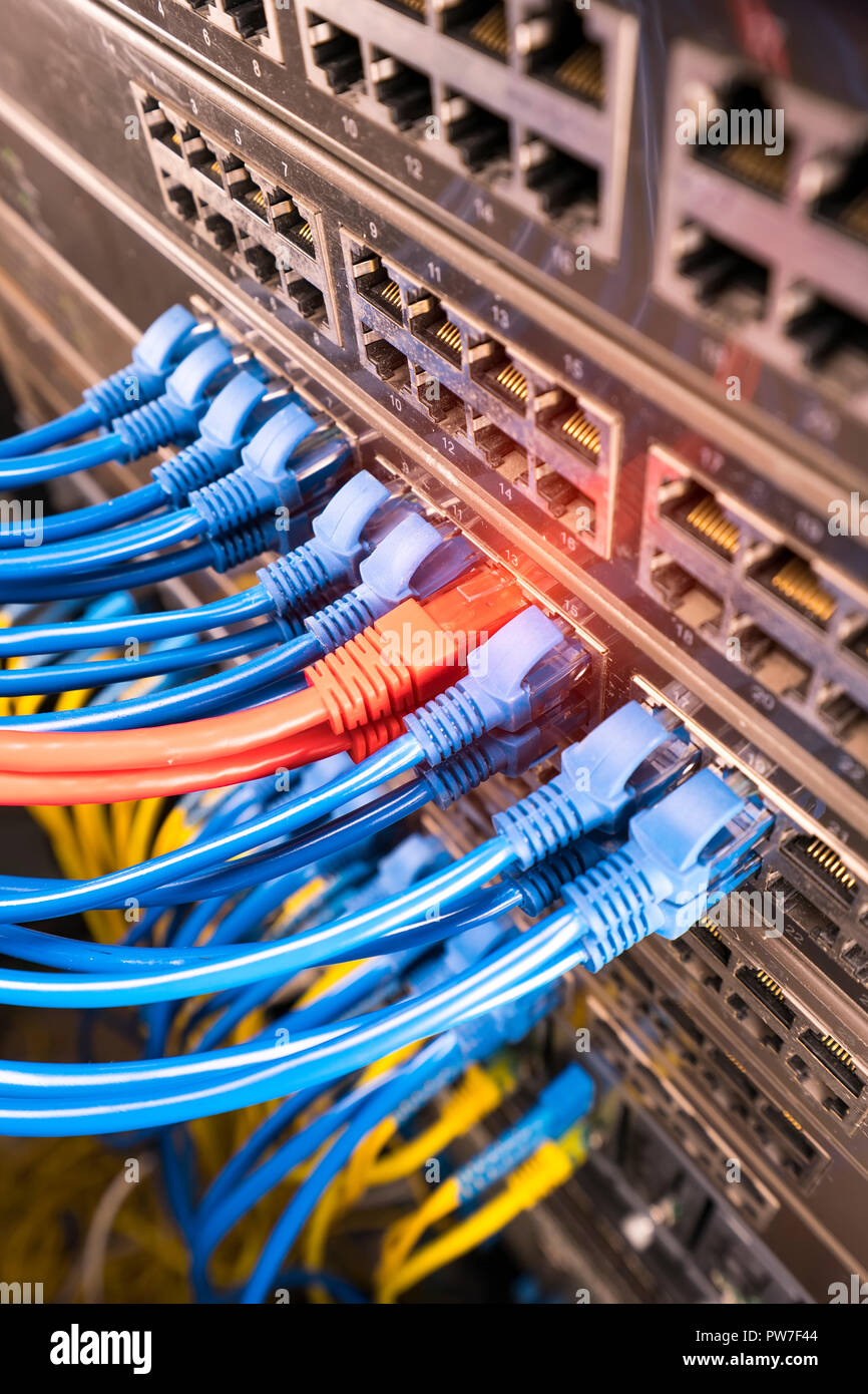 ethernet cable on network switches background Stock Photo - Alamy