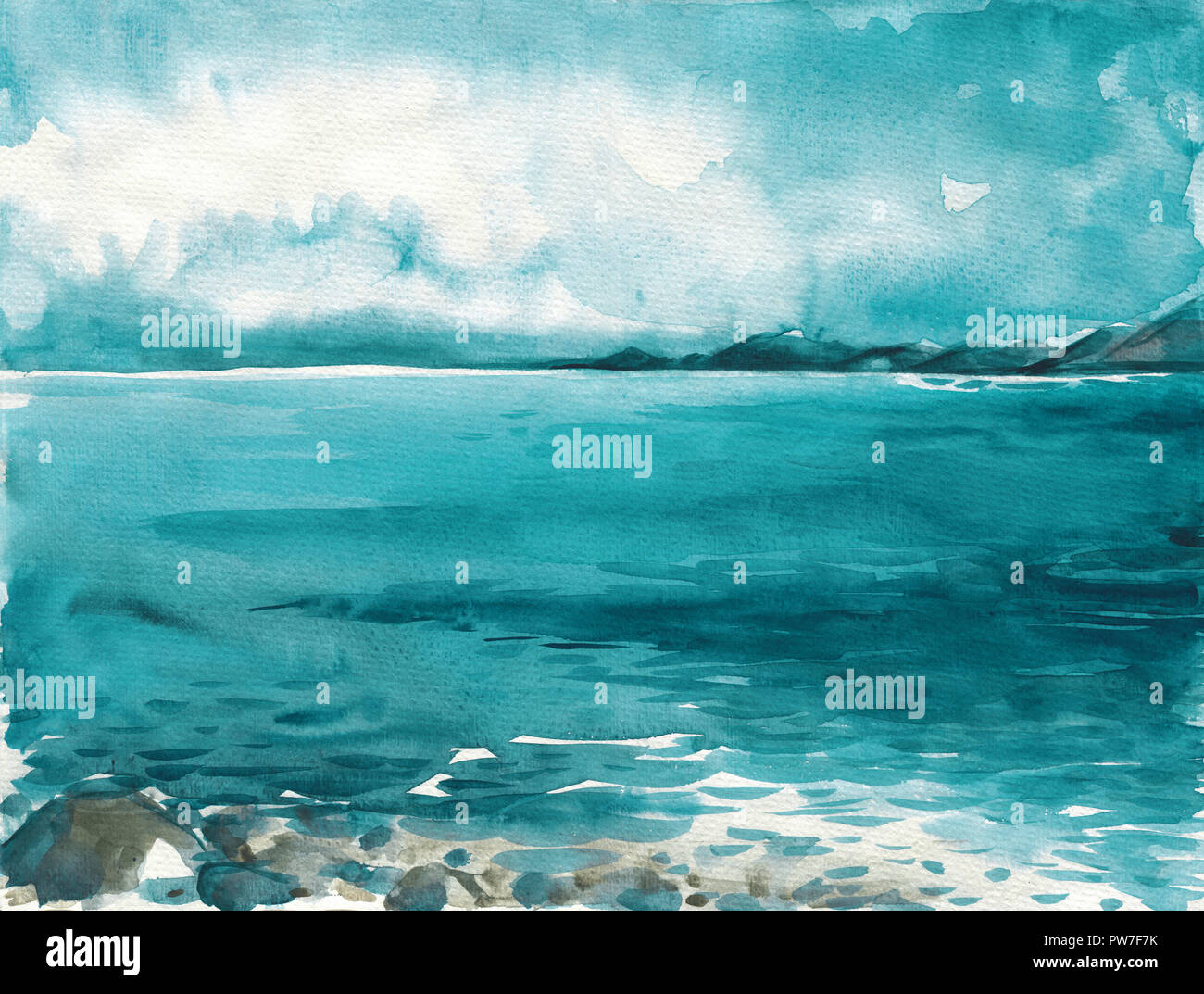 Ocean watercolor hand painting illustration Stock Photo - Alamy