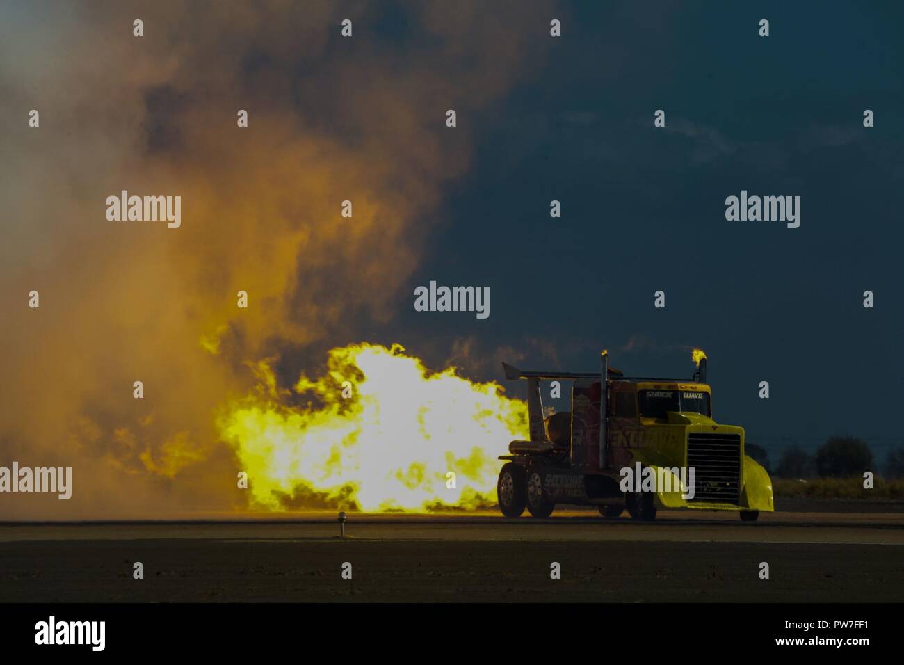 The Shockwave Jet Truck crosses the flight line during the 2017 Marine ...