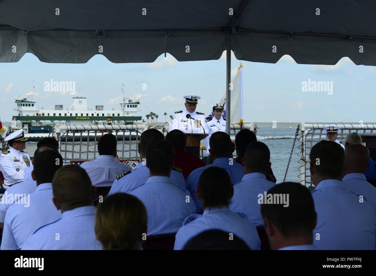 Chief Warrant Officer Kenny Yarbrough adresses the corwd as he retires ...