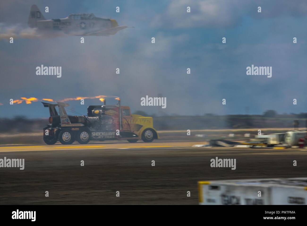 The Shockwave Jet Truck crosses the flight line during the 2017 Marine ...