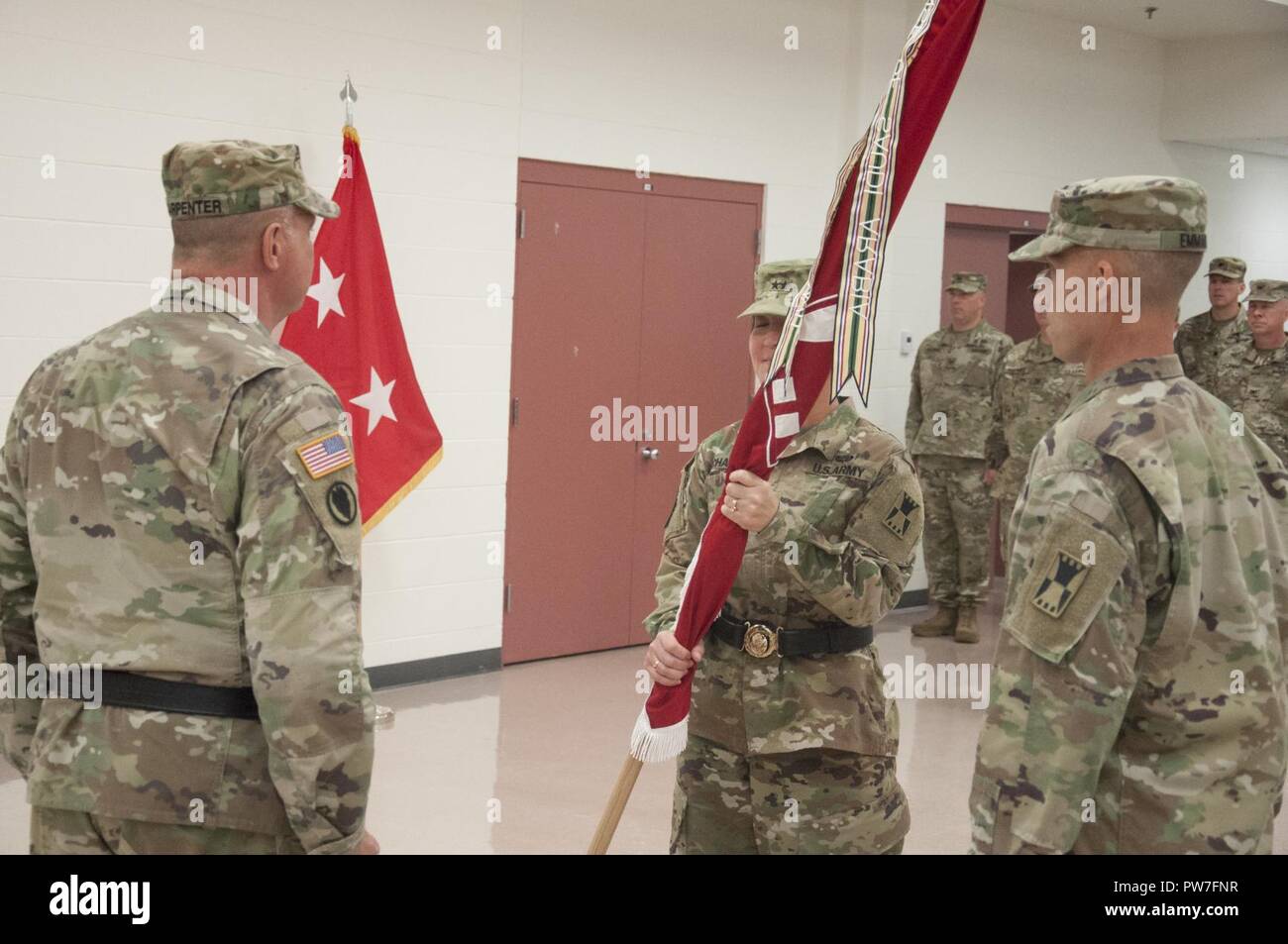 Maj. Gen. Miyako N. Schanely, incoming commander, 416th Theater Engineer Command, recieves the ...
