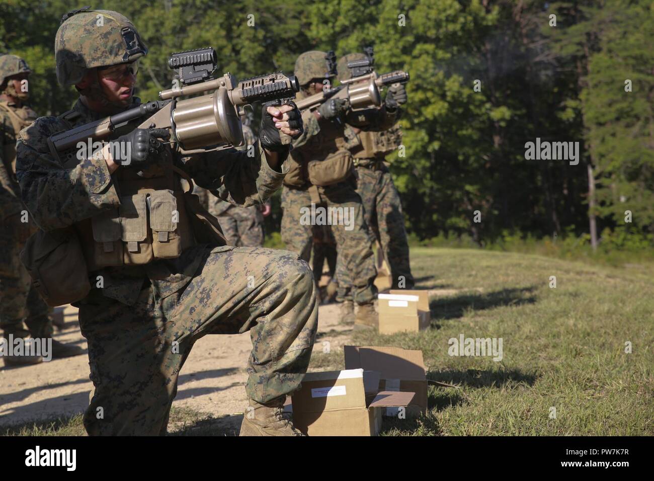 Marines with Marine Barracks Washington, D.C., fire rounds from M32 ...
