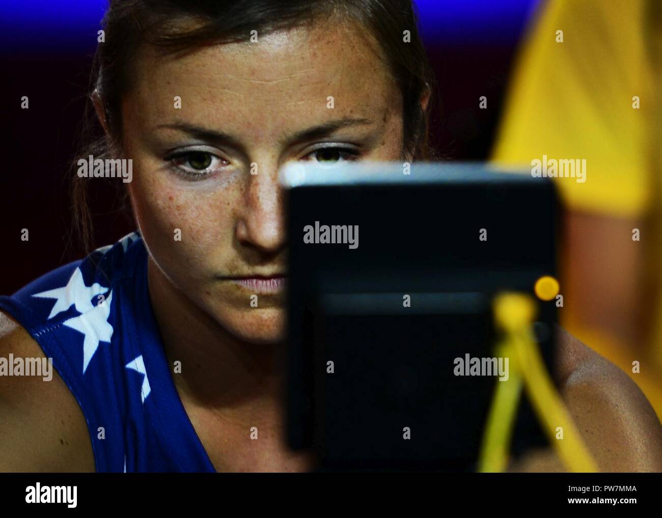 U.S. Air Force Capt. Christy Wise, 2017 Team U.S. captain, exhibits ...