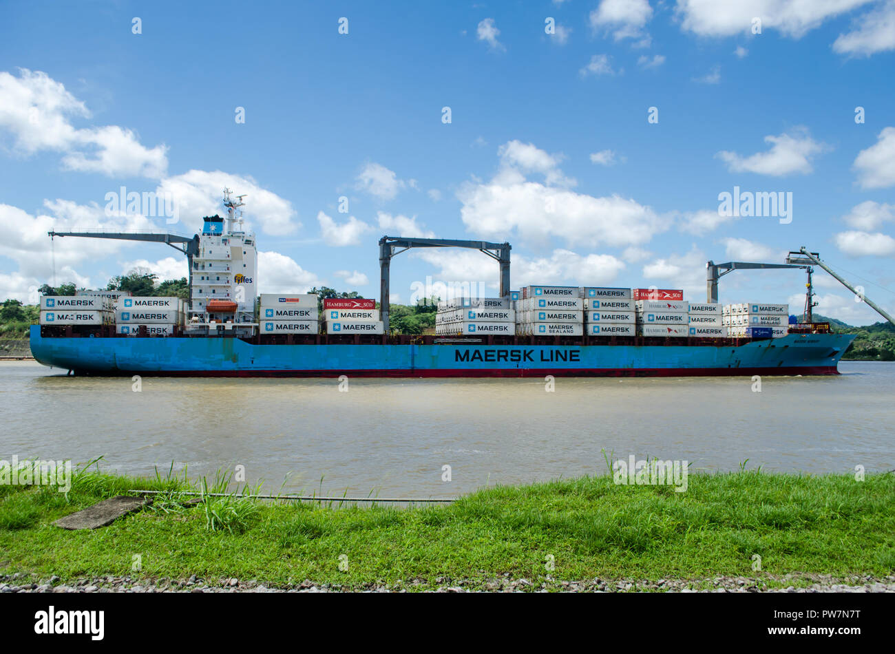 Panama Canal container ship Stock Photo - Alamy