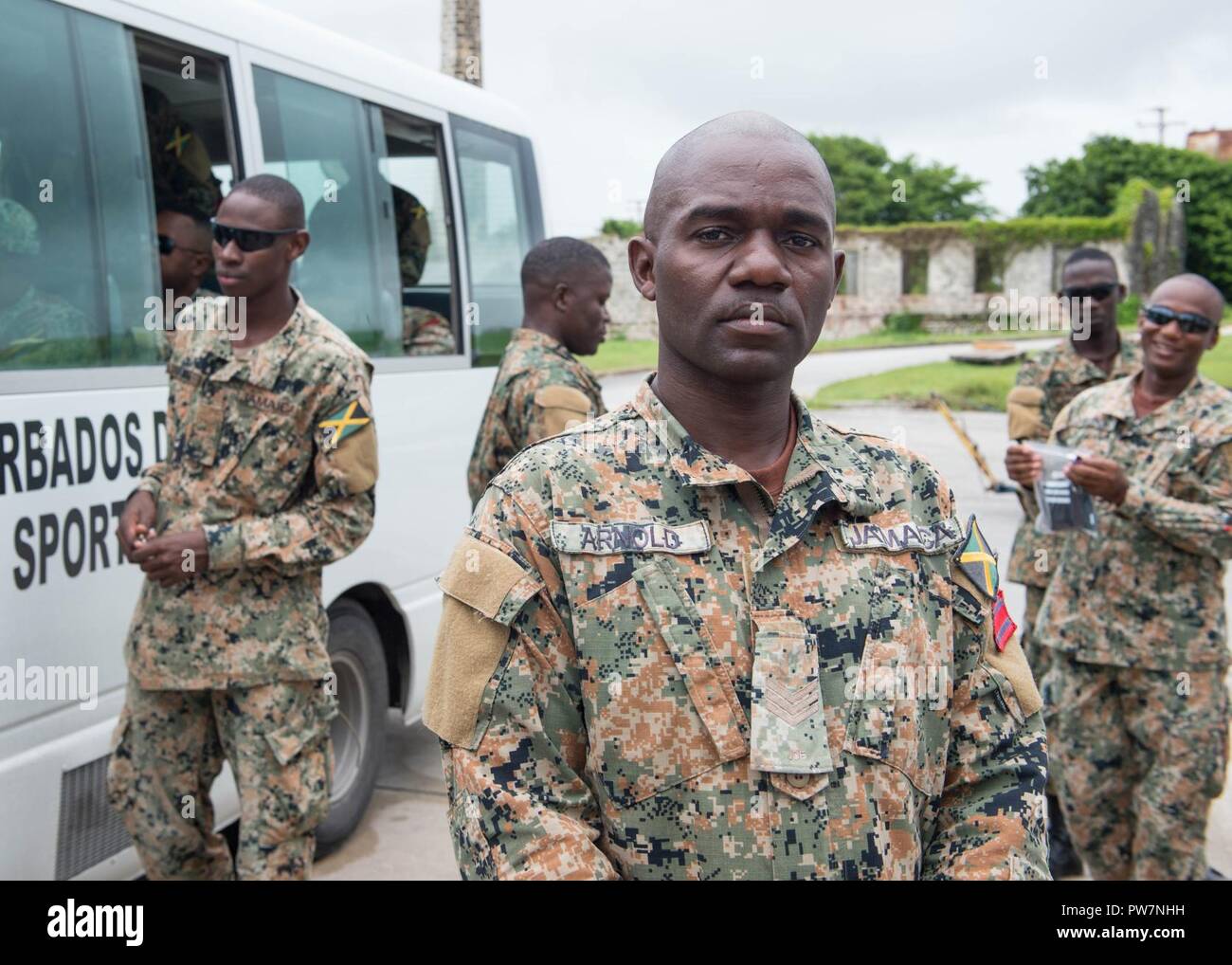 Jamaican Defense Force Sergeant Thueba Arnold, a combat engineer on a ...