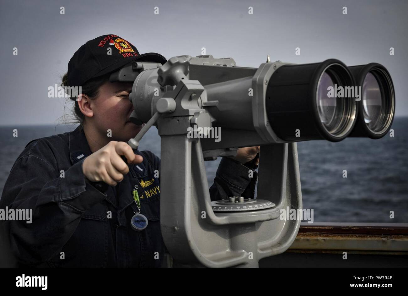 BALTIC SEA (Sept. 26, 2017) Lt. j.g. Jeanette Moutray scans the horizon ...