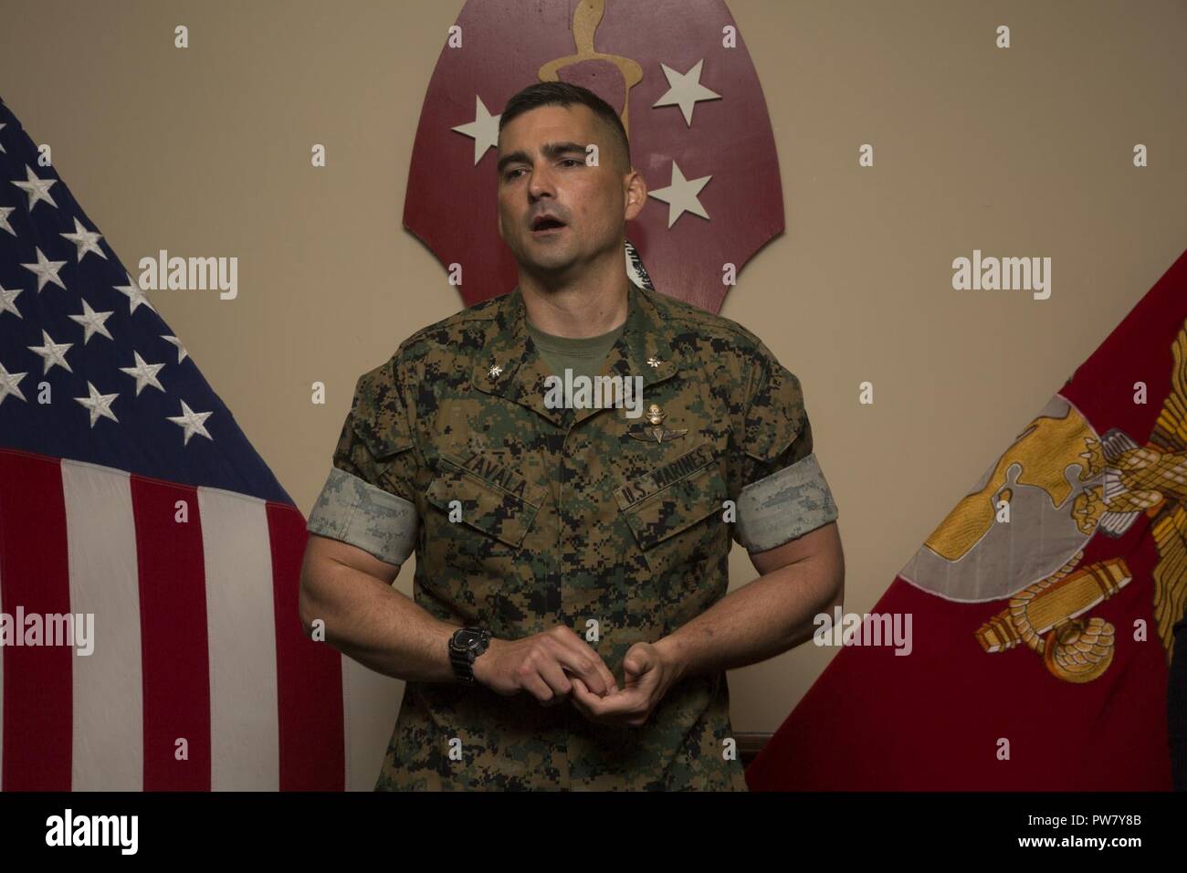 U.S. Marine Corps Lt. Col. Francisco X. Zavala gives his remarks ...