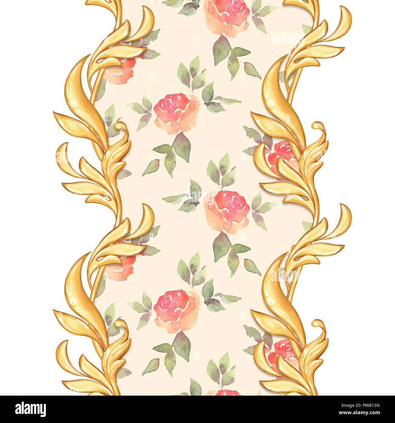 Golden baroque seamless border. Classic pattern with abstract leaves ...