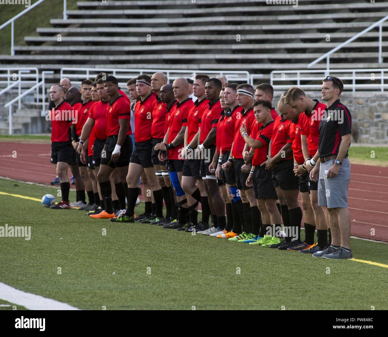 U.S. Marines assigned to the All Marine Rugby Team stand together ...