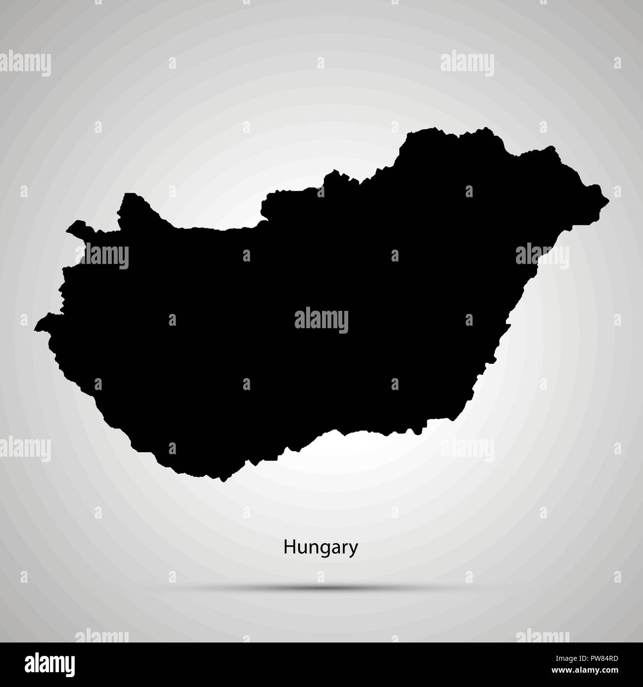 Hungary country map, simple black silhouette on gray Stock Vector Image ...