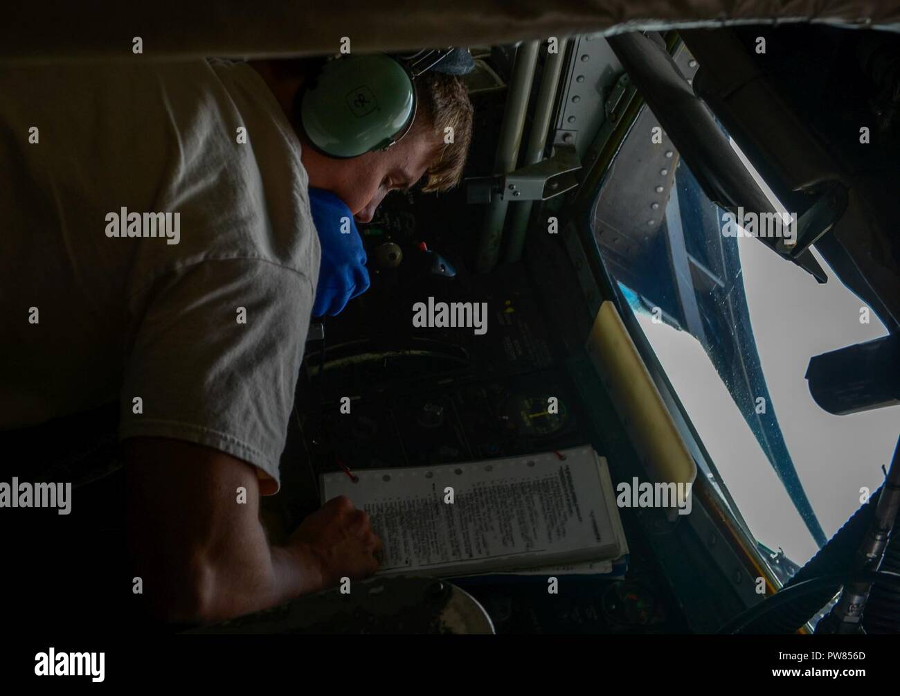 A KC-135 Stratotanker boom operator, assigned to the 340th ...
