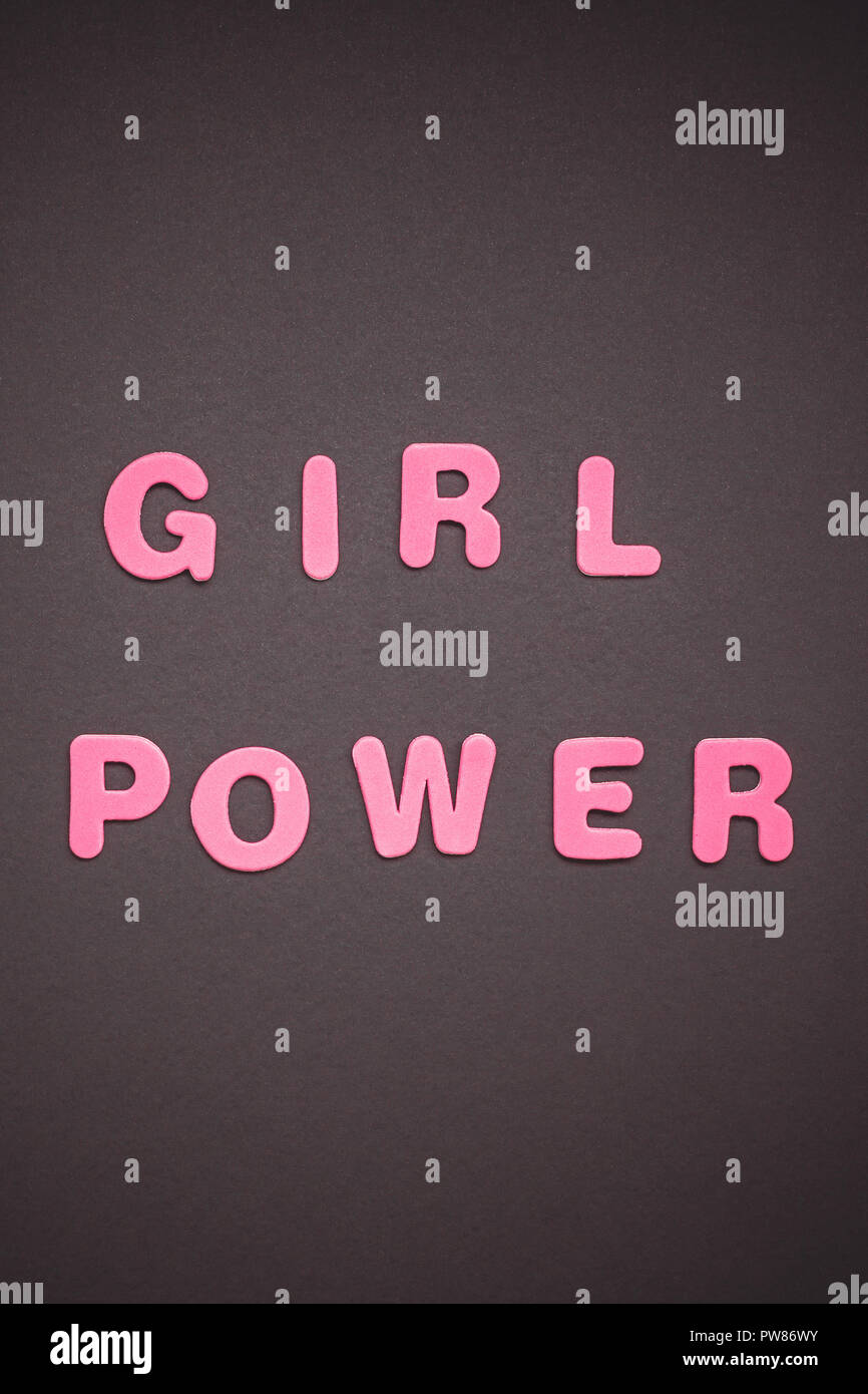 Creative pink text made from plastic letters GIRL POWER writing on ...