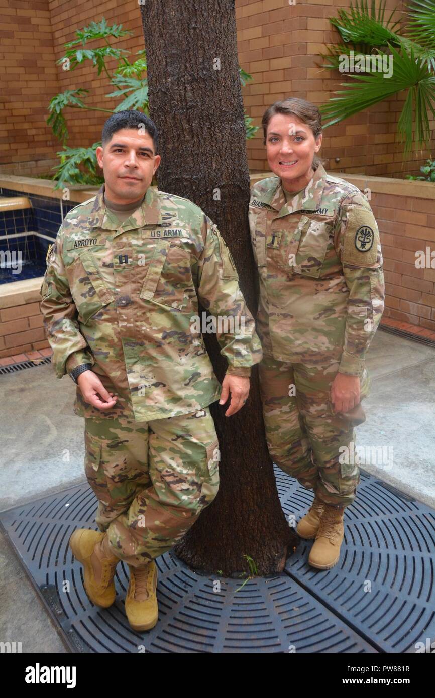 Army Capt. John Arroyo and 1st Lt. Katie Ann Blanchard pose outside of ...