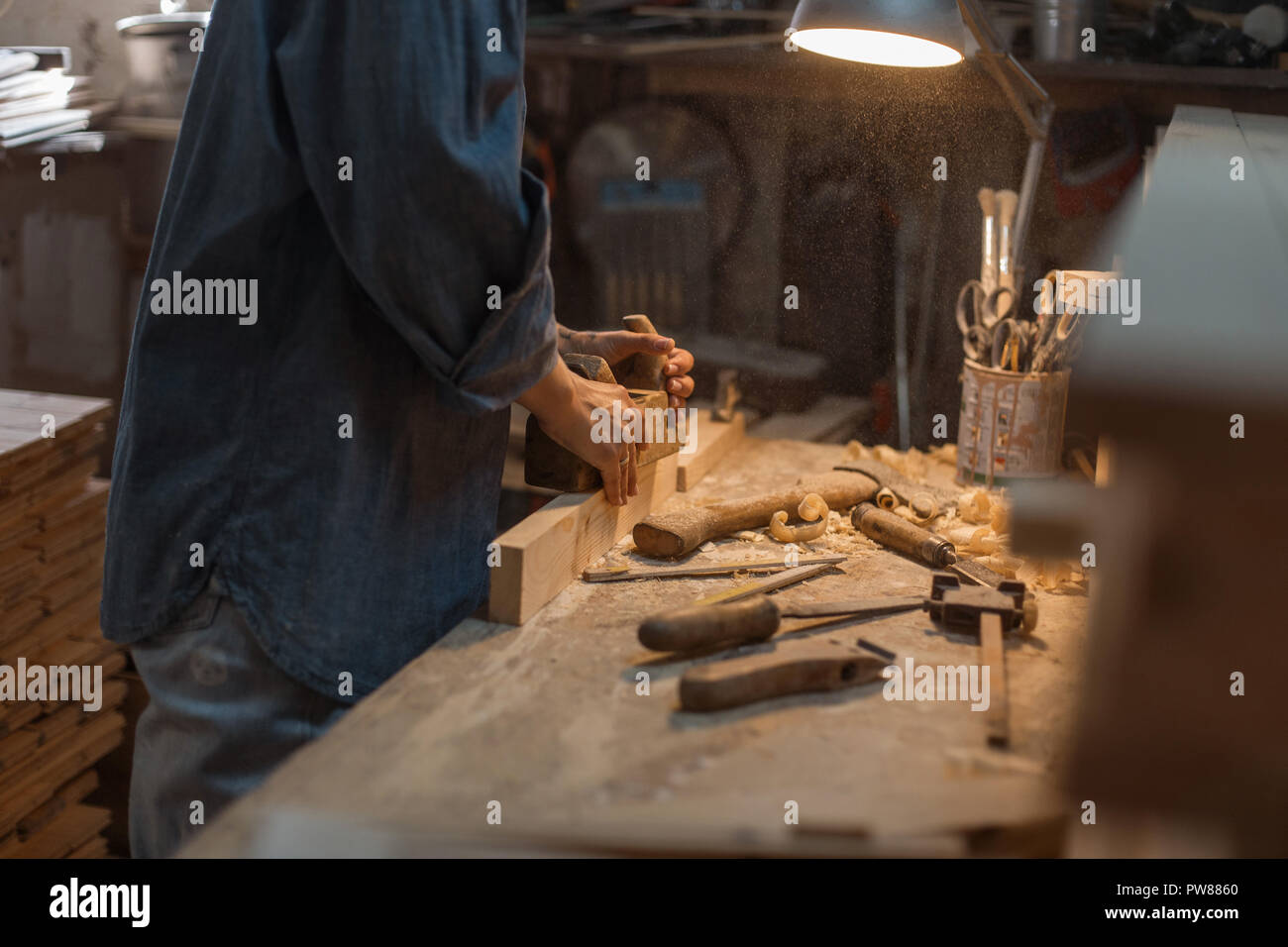 Female hands work with wood. The concept of manual work. Lifestyle of ...