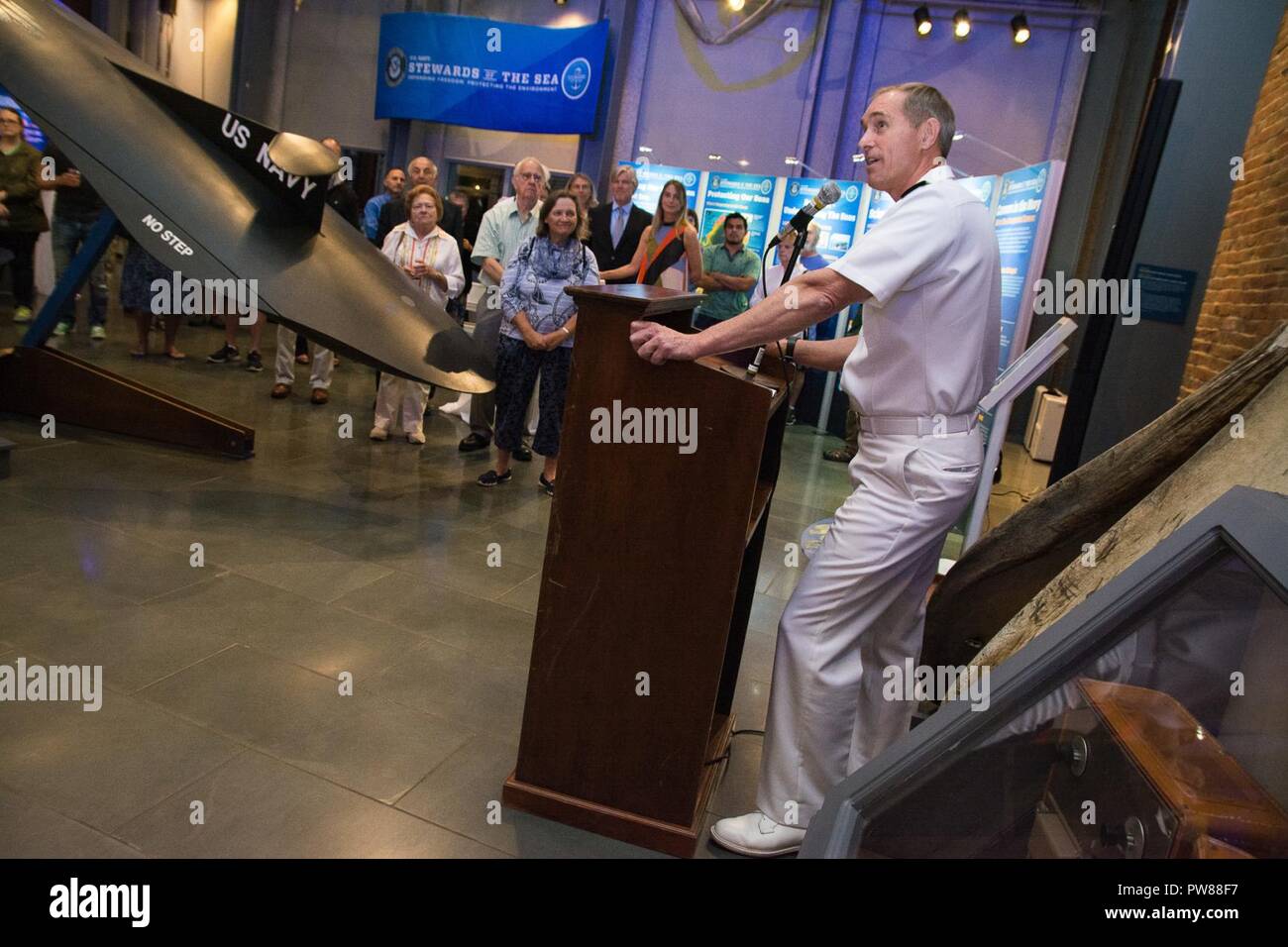 Naval Undersea Warfare Center, Newport Division Commanding Officer Capt. Michael Coughlin speaks ...
