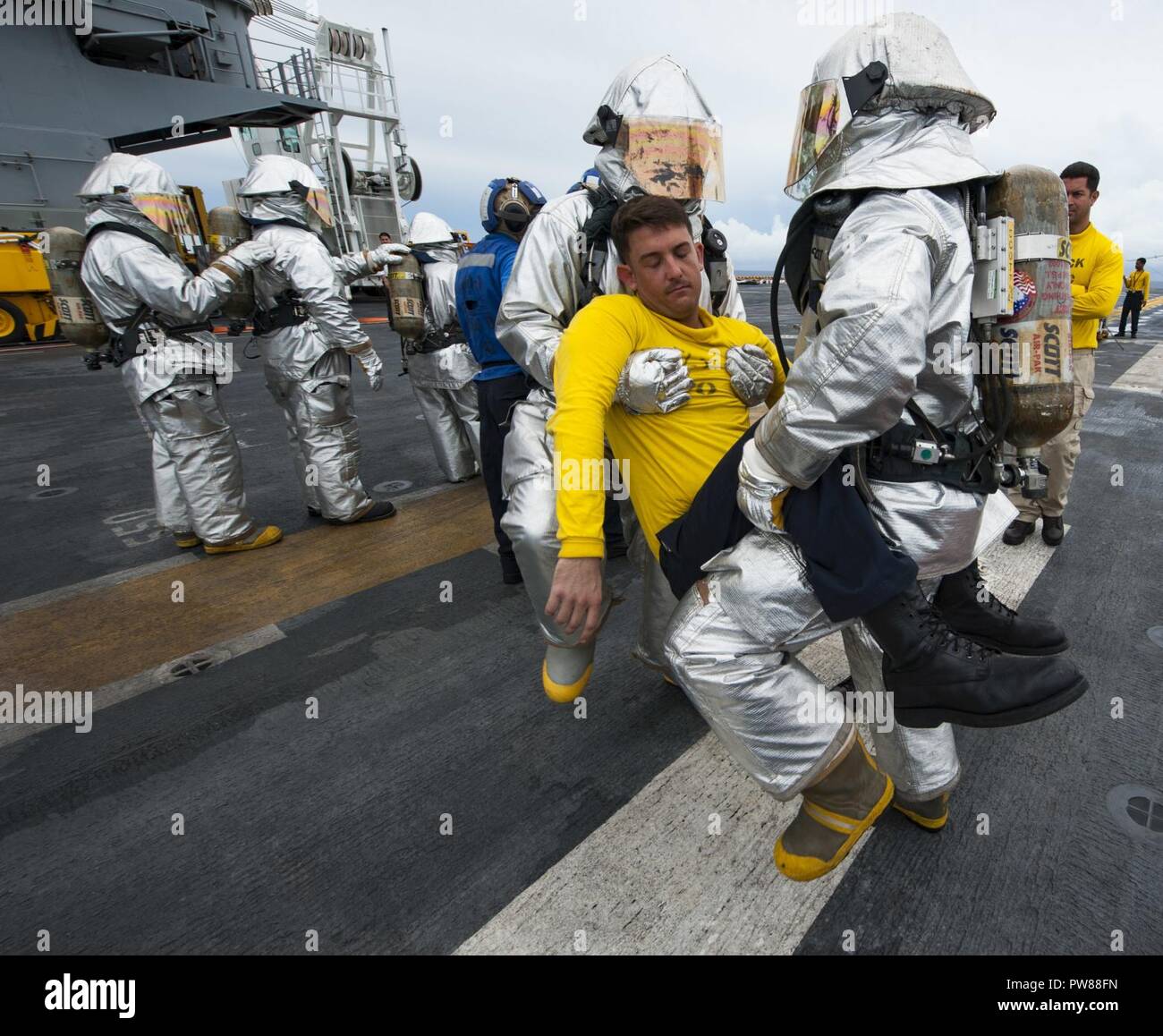 CARIBBEAN SEA (Sept. 30, 2017) Crash and Salvage team members simulate ...