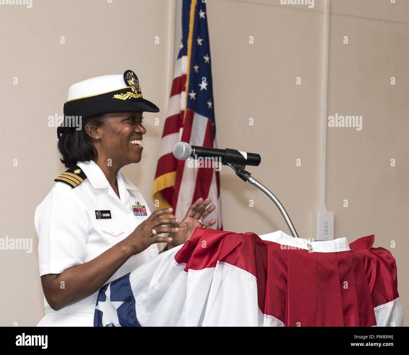 KINGS BAY, Georgia (June 21, 2018) Cmdr. Adrian Gaskin expresses her ...