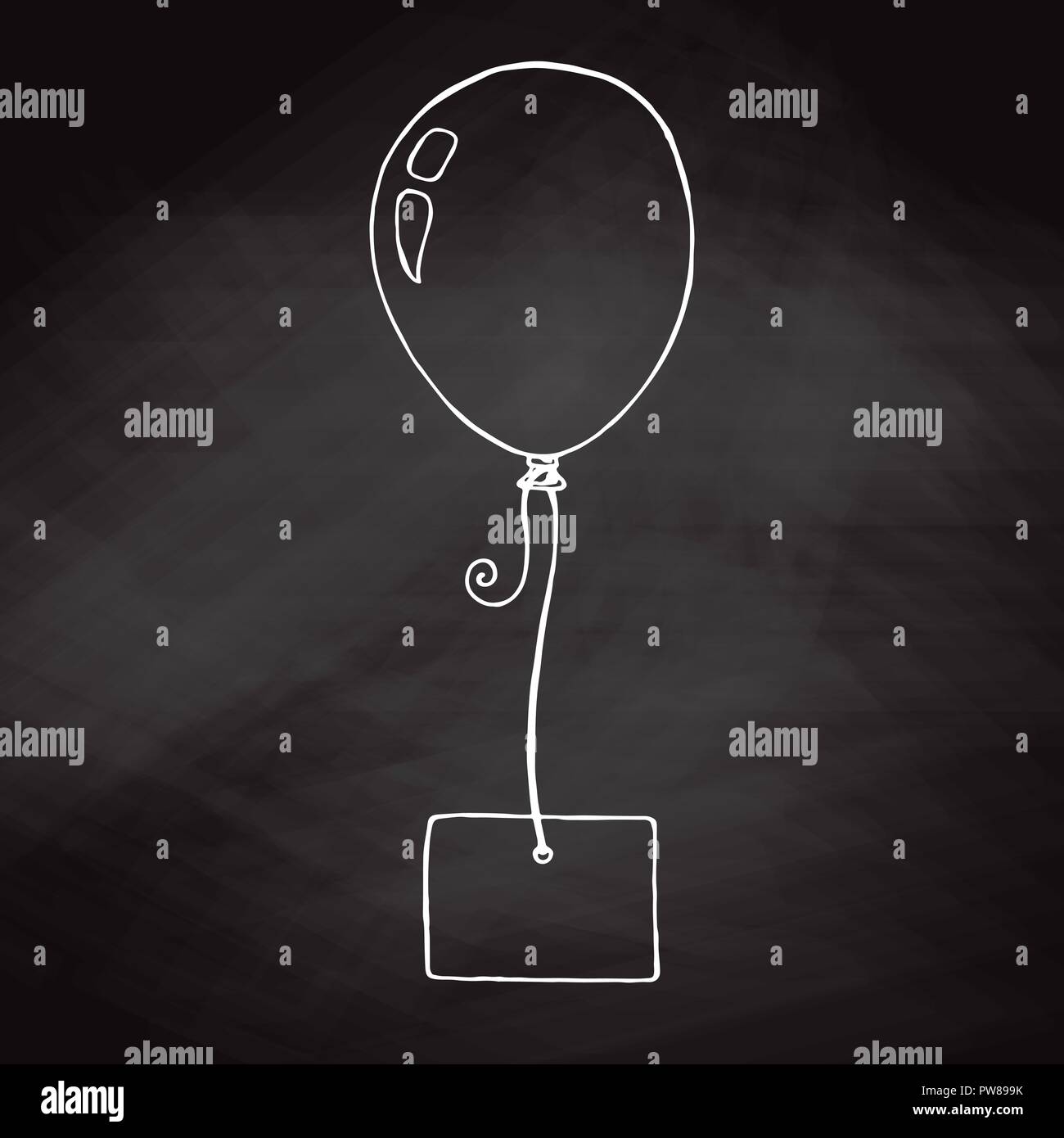 Sketch of a balloon with a card on a rope. Place for text ...