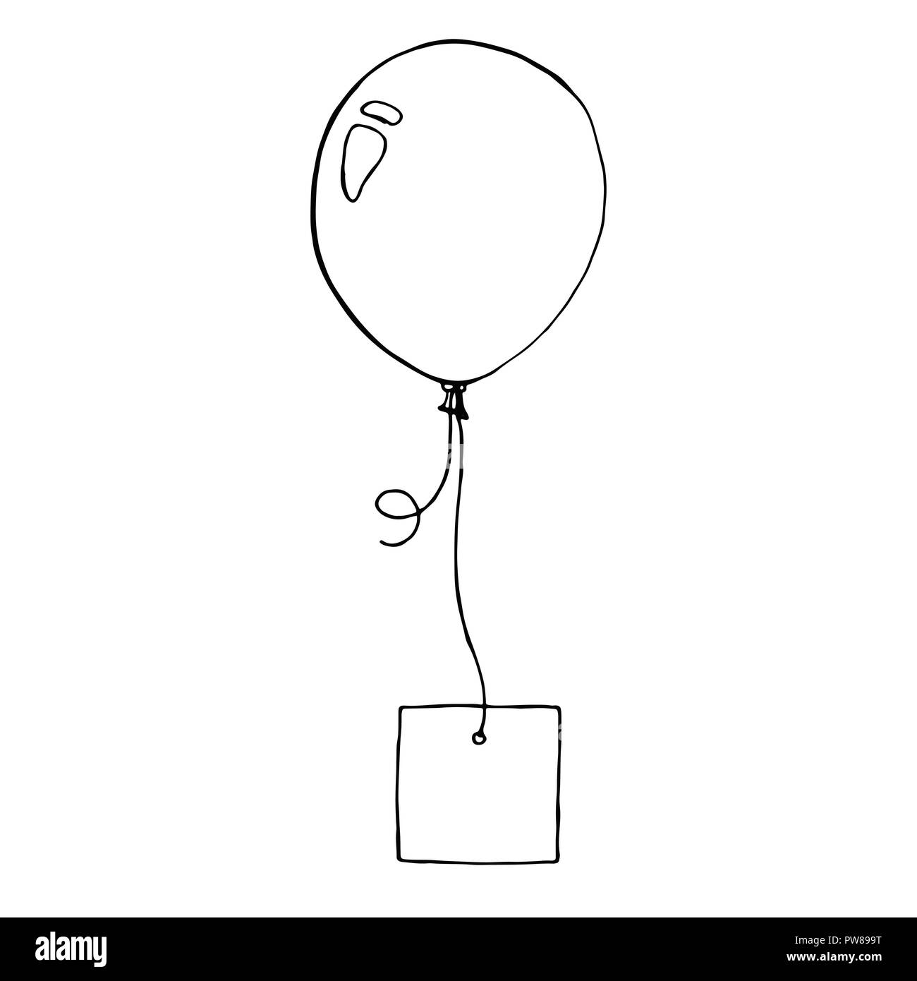Sketch of a balloon with a card on a rope. Place for text ...