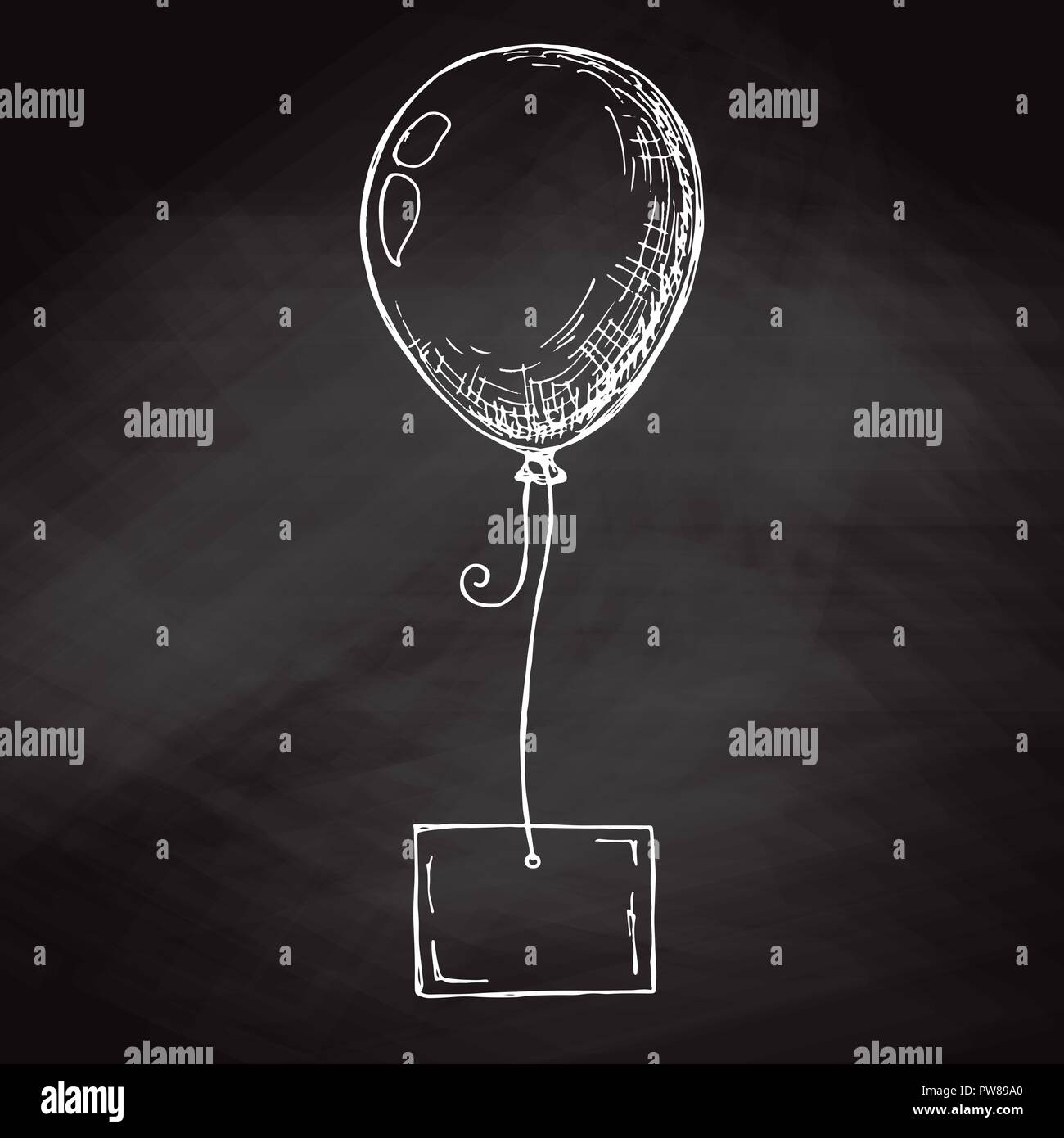 Sketch of a balloon with a card on a rope. Place for text ...