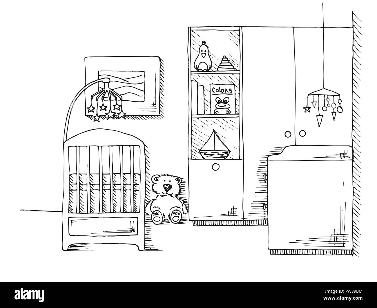 Sketch room for the newborn. Vector illustration Stock Vector Image ...