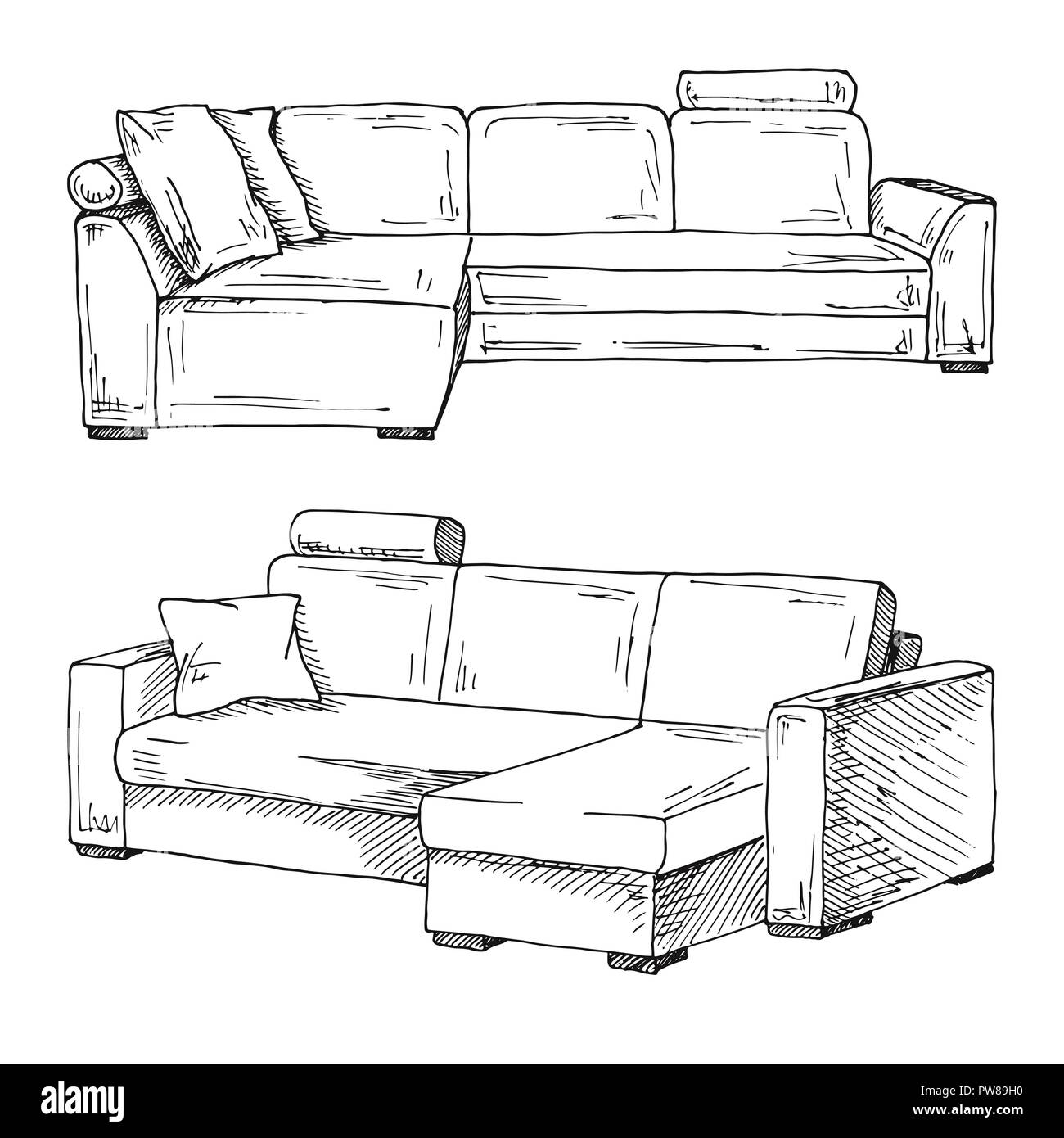 Set of sofas isolated on white background.Vector illustration in a ...