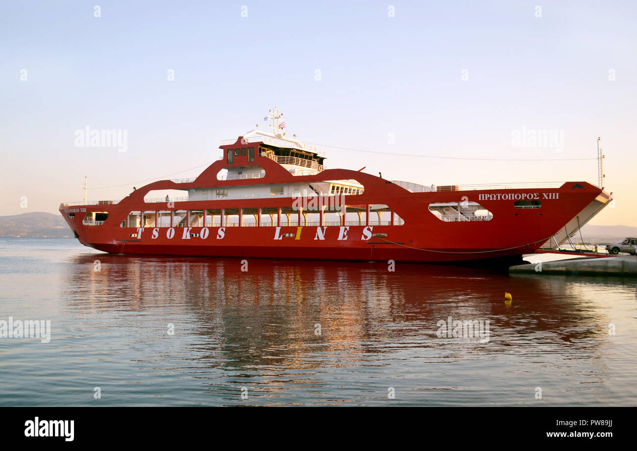 red ferry boat at Eretria Euboea Greece - night sea scenery Stock Photo ...