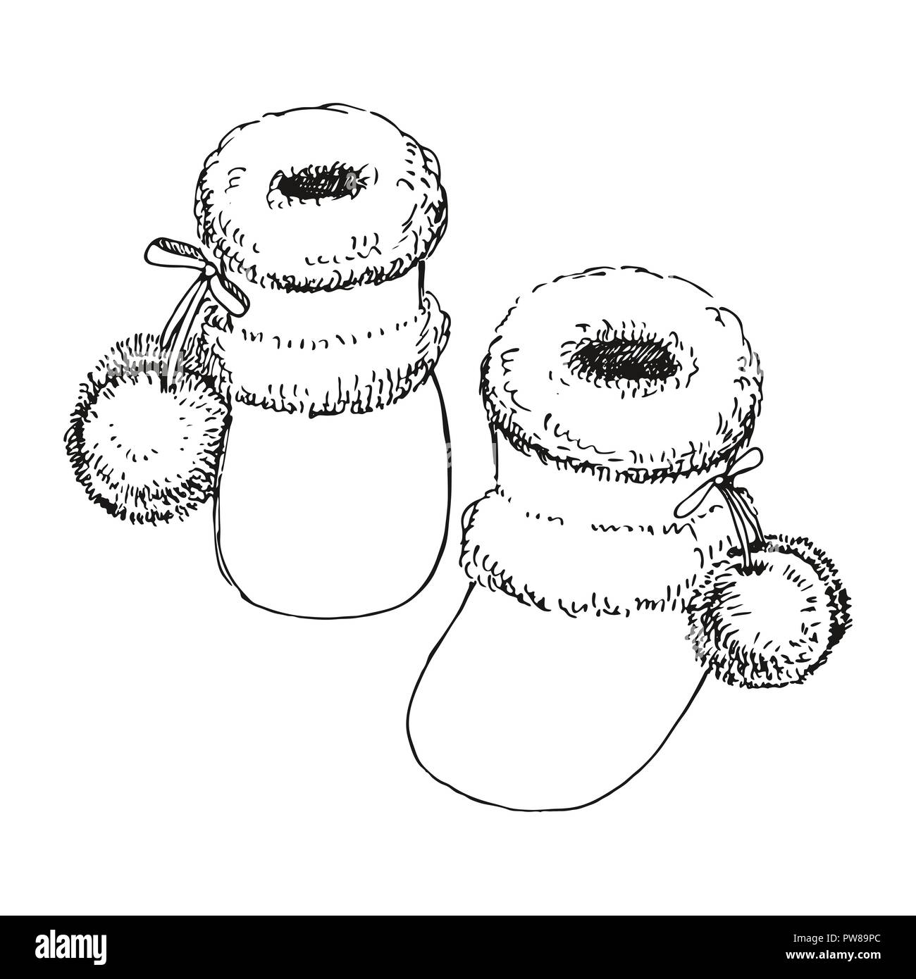 Sketch of children's boots. A pair of shoes isolated on white ...