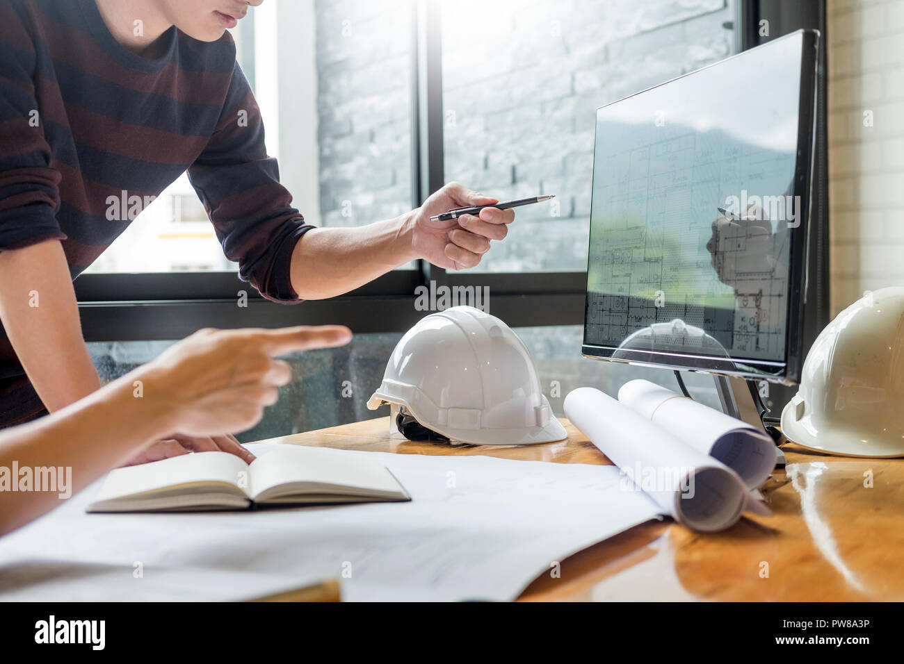 Professional Architect Designer Structural Engineer Team Colleagues Working Office Looking