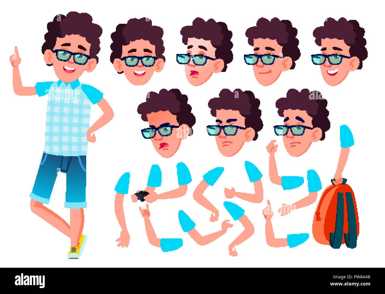 Teen Boy Vector. Teenager. Emotional, Pose. Face Emotions, Various ...